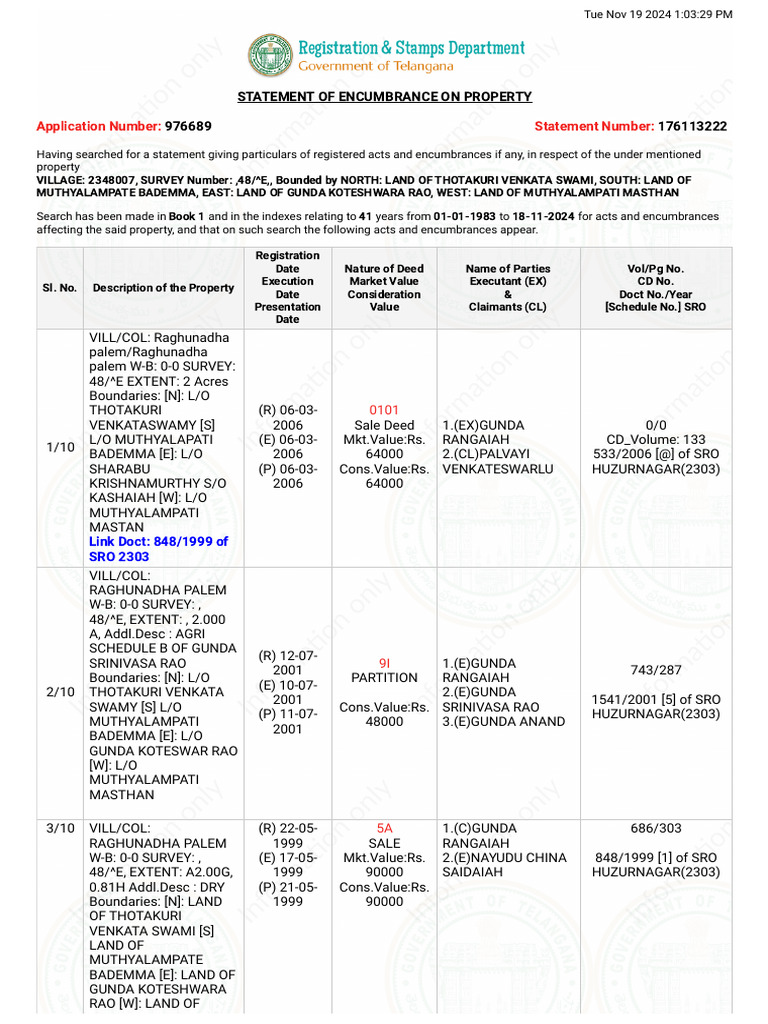 Statement of Encumbrance On Property | PDF | Property Law