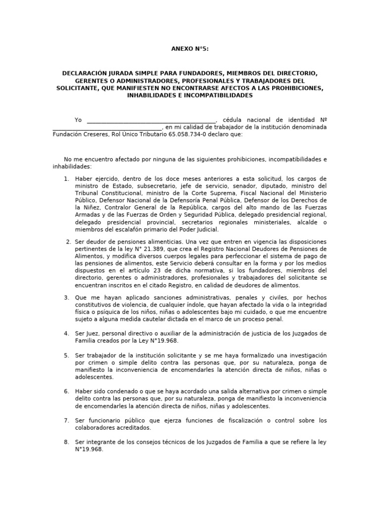 Declaración Jurada | PDF | Ministerio (Departamento de Gobierno) | Judicaturas
