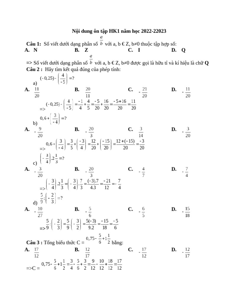 HƯỚNG DẨN ÔN TẬP THI CUỐI HK1 | PDF