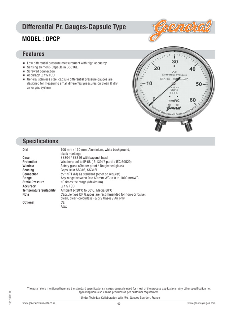 Capsule Differential Pressure Gauges | PDF | Pressure Measurement ...