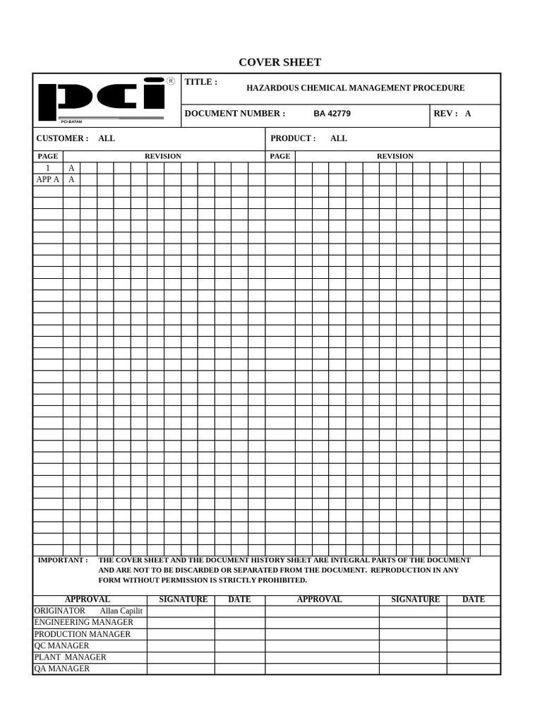 HAZARDOUS CHEMICAL HANDLING PROCEDURE - BA42779 - Rev | PDF | Water ...