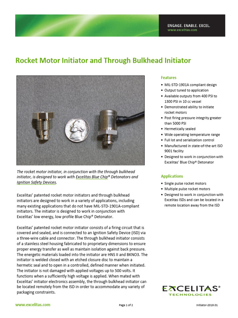 Rocket Motor Initiator and Through-Bulkhead Initiator Datasheet | PDF ...