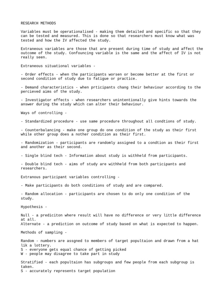 RESEARCH METHODS Psych | PDF | Experiment | Randomness