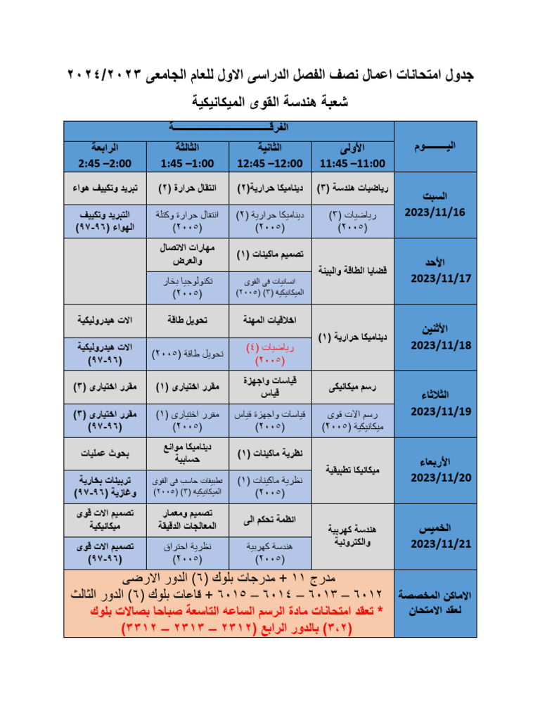Midterm Timetable Modified 2024 - 2025 | PDF