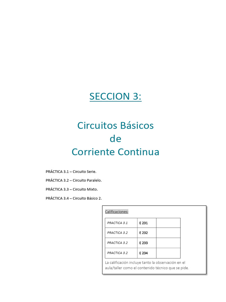 Pract Sección 3 Circuitos Básicos | PDF | Corriente eléctrica | Red eléctrica