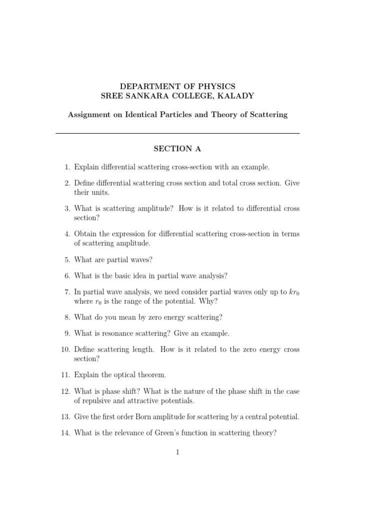 Assignment On Scattering | PDF | Spin (Physics) | Cross Section (Physics)