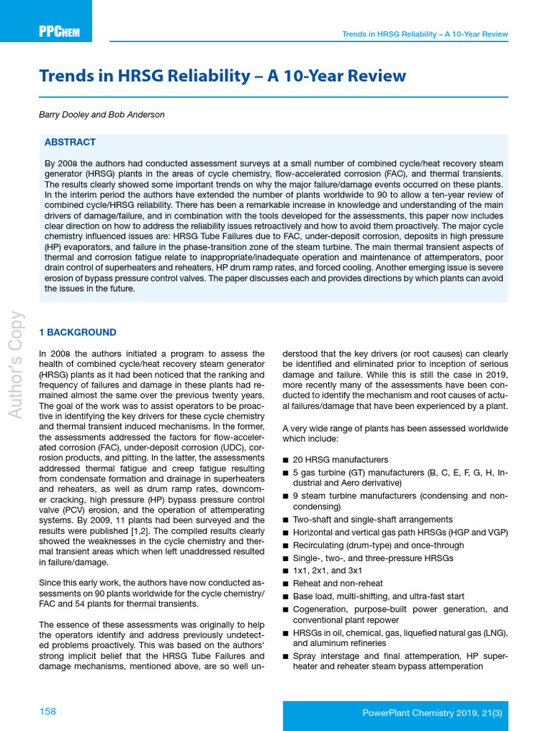 Trends in HRSG Reliability 2019 | PDF | Energy Conversion | Steam Power