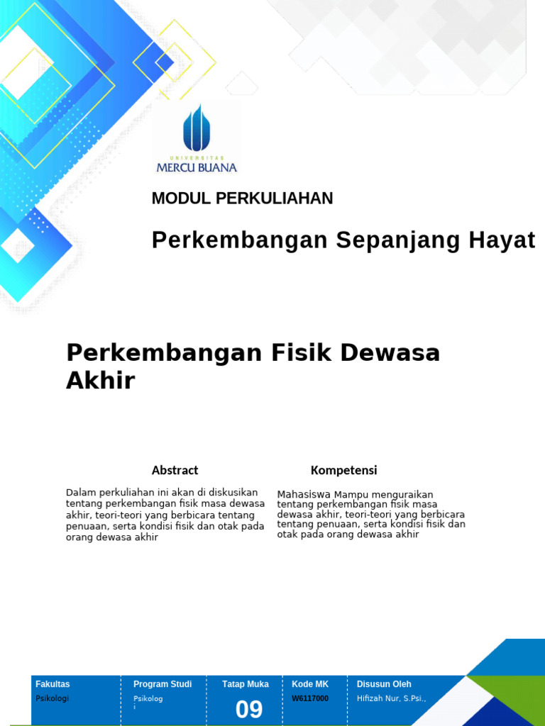 New - Pertemuan Ke-9 PSH Perkembangan Fisik Dewasa Akhir | PDF