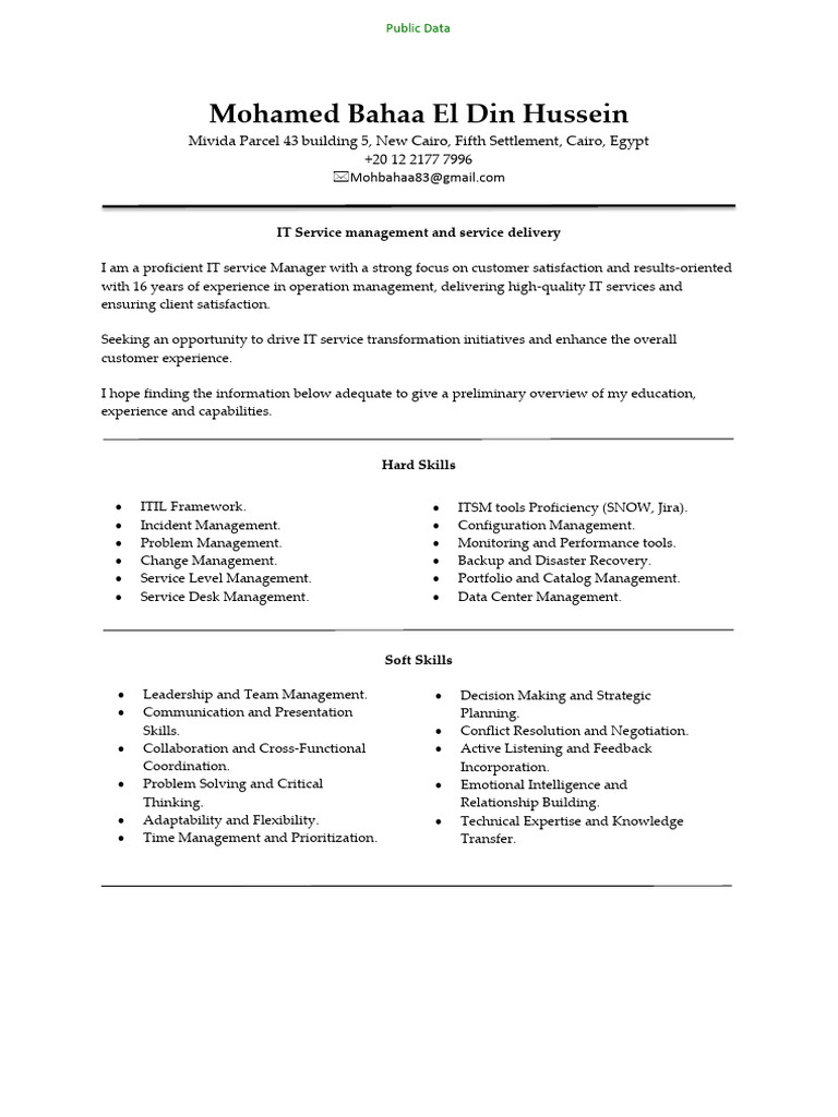 Mohamed Bahaa Hussein 2024 CV | PDF | Computer Network | It Service Management