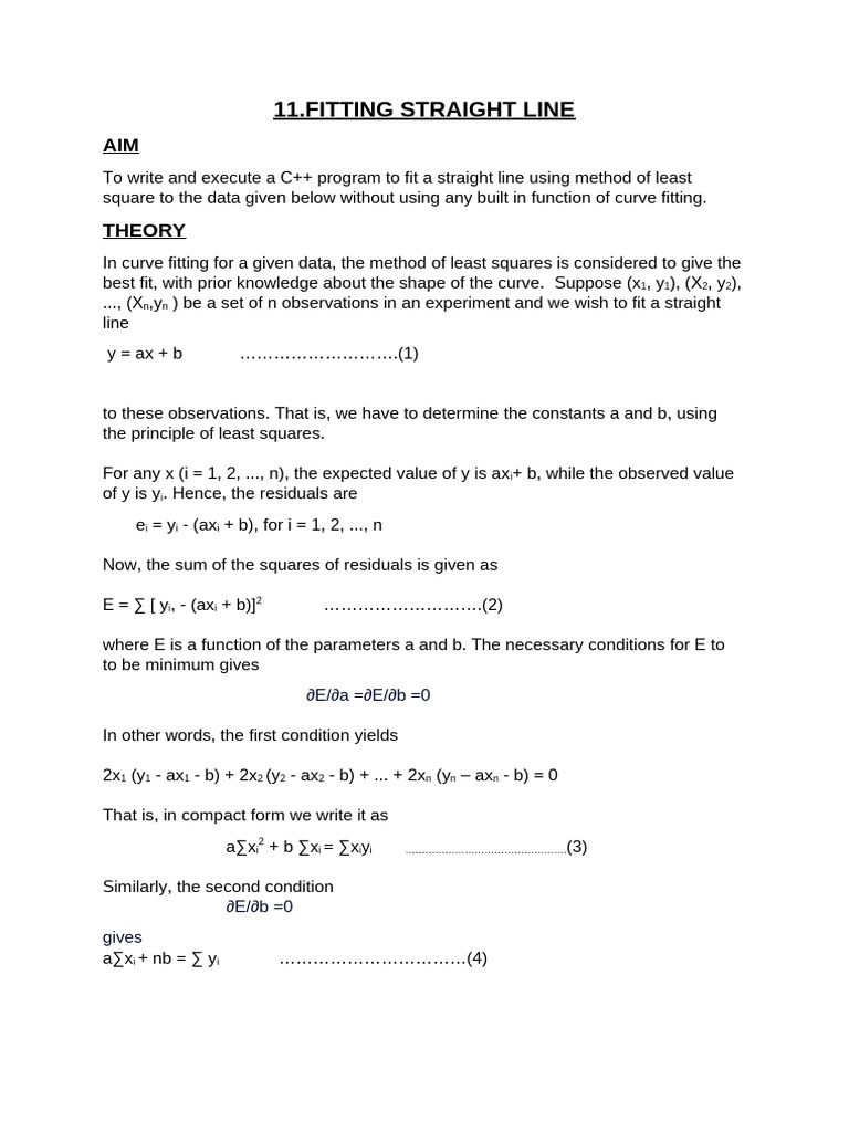 Straight Line | PDF | Least Squares | Errors And Residuals