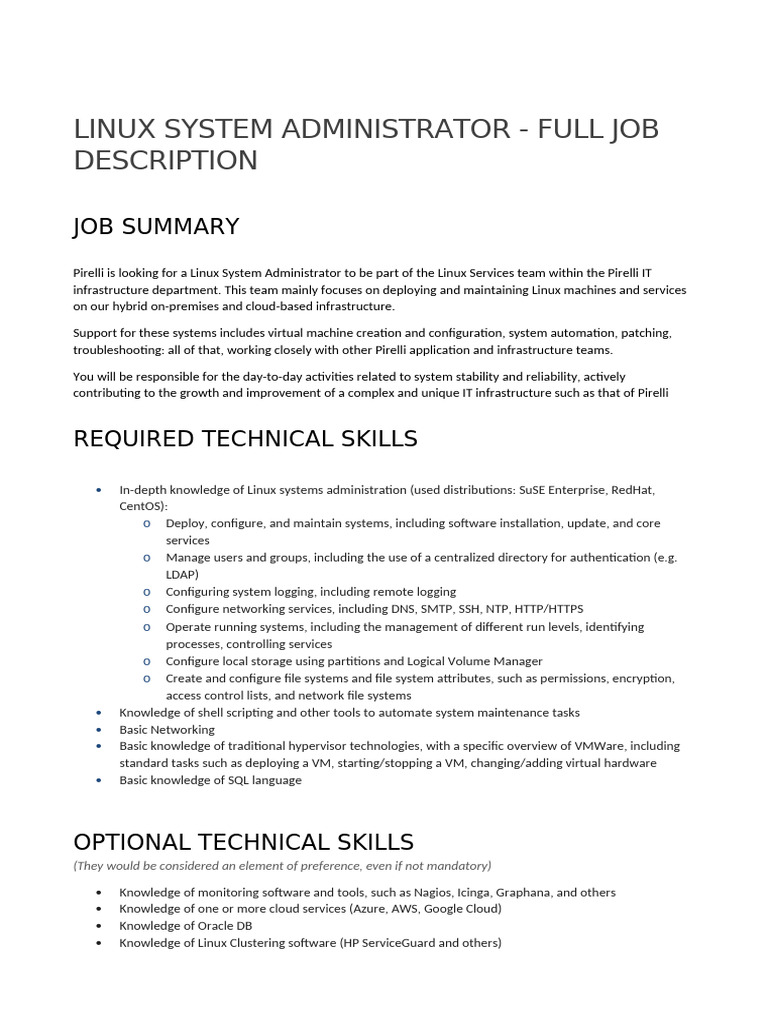 Linux System Administrator Role | PDF | Cloud Computing | Linux