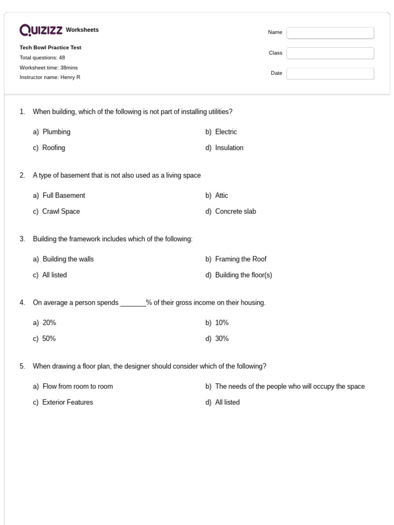 Tech Bowl Practice Test Worksheet | PDF | Electricity | Magnet