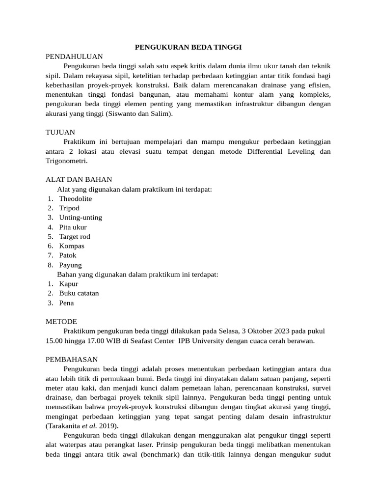 Pengukuran Beda Tinggi dalam Konstruksi | PDF