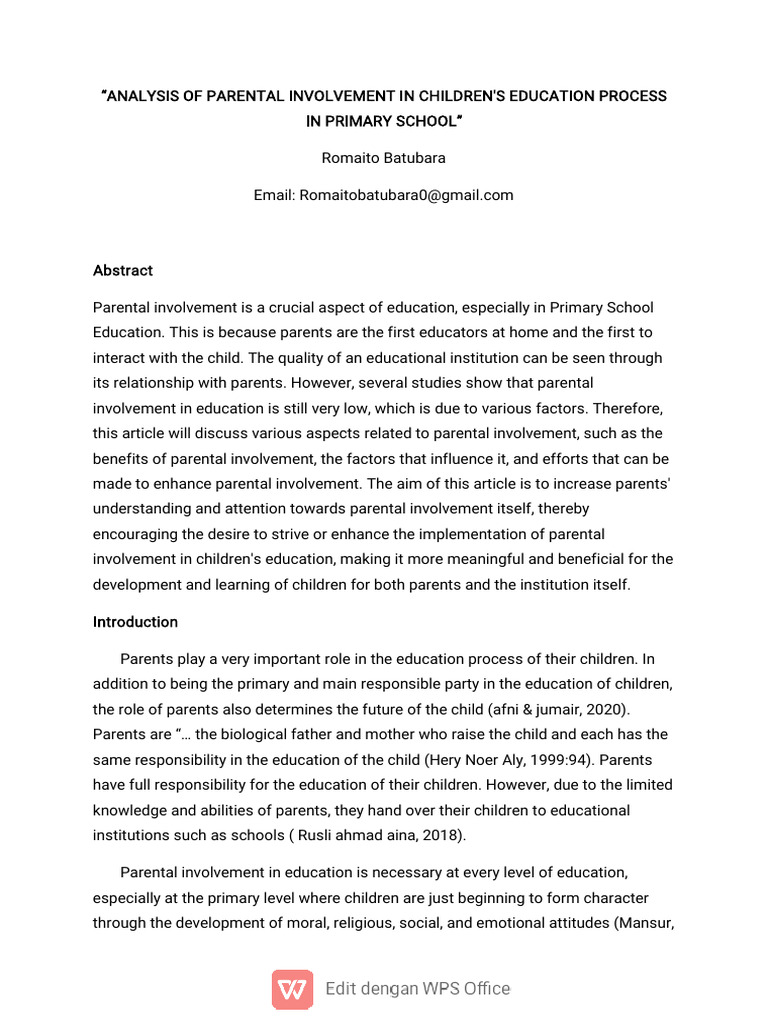 Analysis of Parental Involvement in Children | PDF | Attitude ...