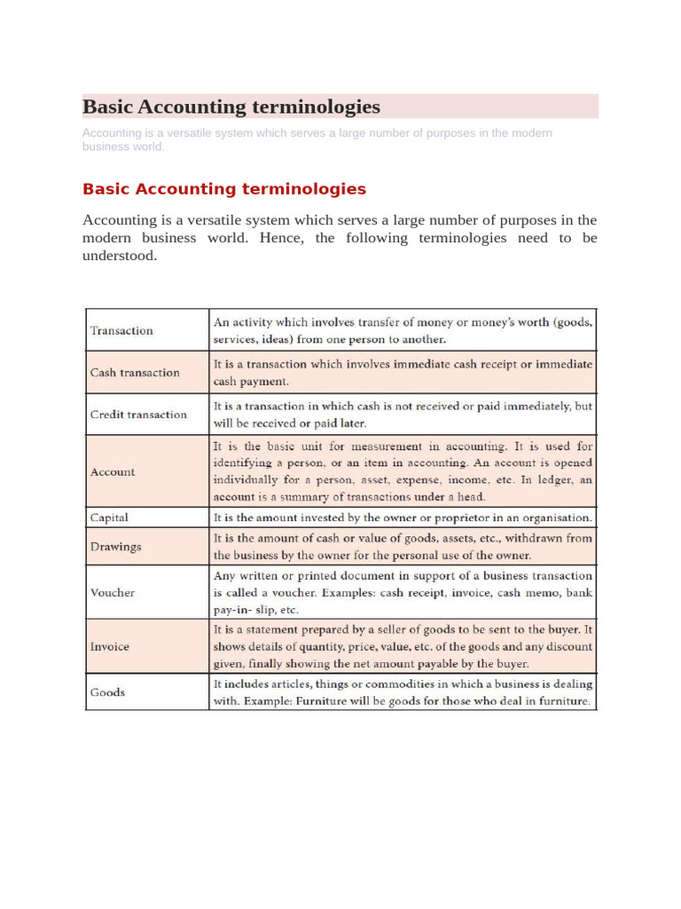 Accounting Basic Terminologies | PDF | Expense | Bookkeeping