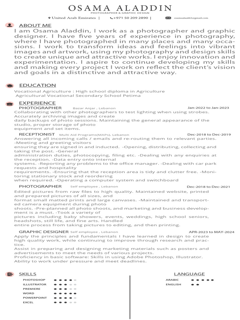 Cv Osama Aladdin - ٠٨٥٥٣٩ | PDF | Photograph | Photographer