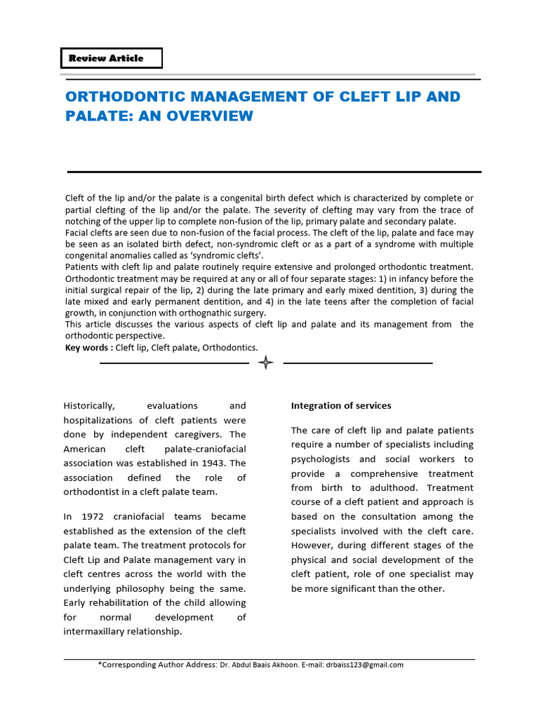 Orthodontic Management of Cleft Lip and Palate: An Overview: Review Article | PDF | Orthodontics ...