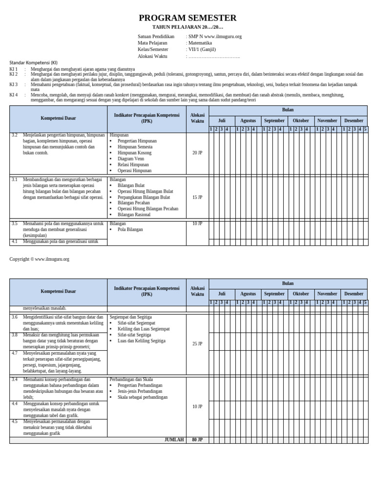 Ilmuguru - Org - Promes 7 Matematika | PDF
