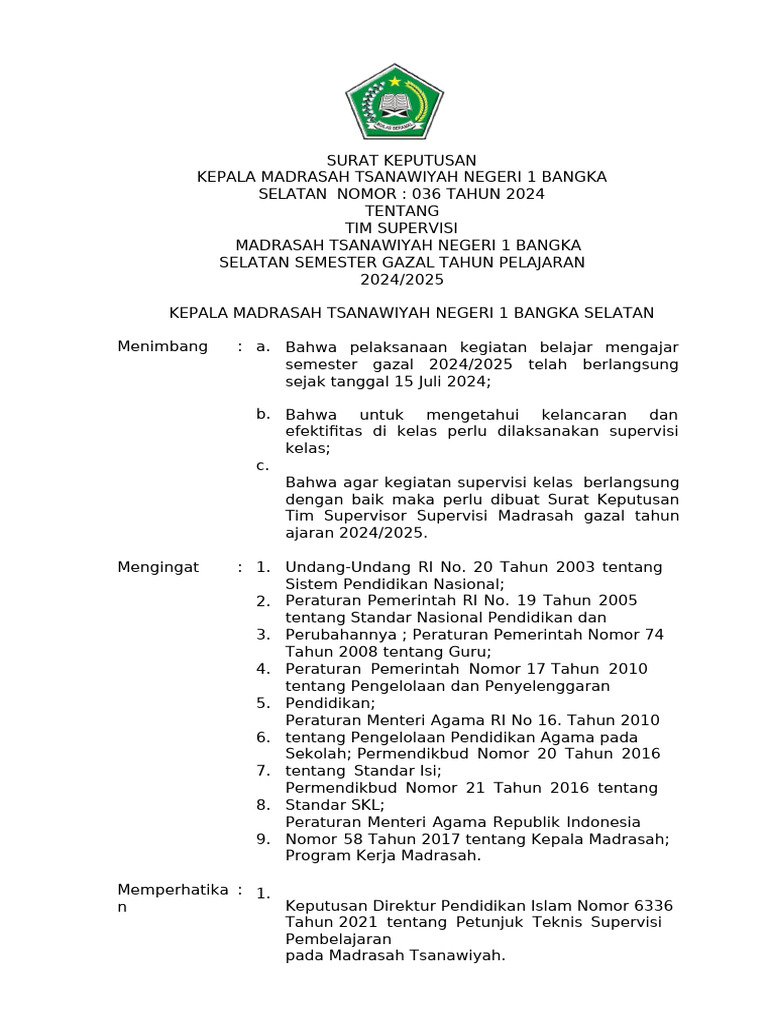 SK Tim Supervisi Sem Genap 2024-2025 | PDF