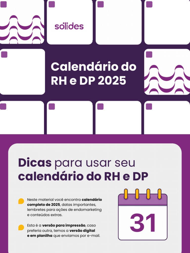 Calendário RH e DP 2025 (Versão Impressa) | PDF