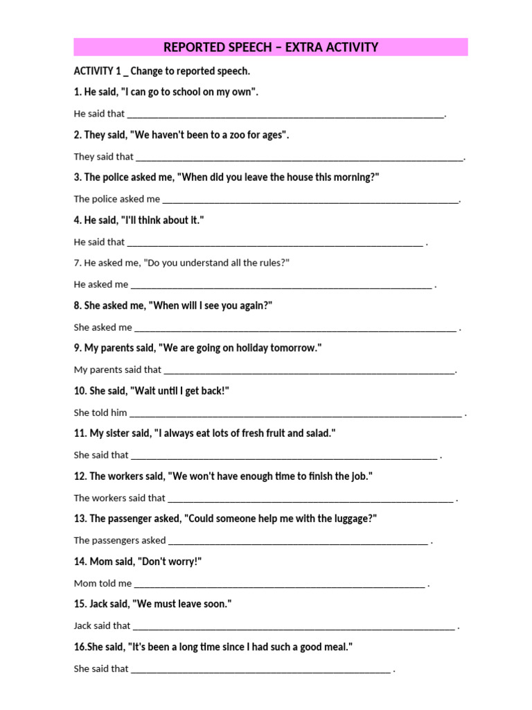 Reported Speech - Extra Activity | PDF | Language Arts & Discipline