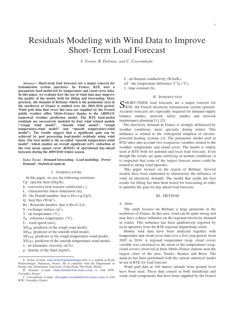 Residuals Modeling With Wind Data To Improve Short-Term Load Forecast | PDF | Forecasting ...