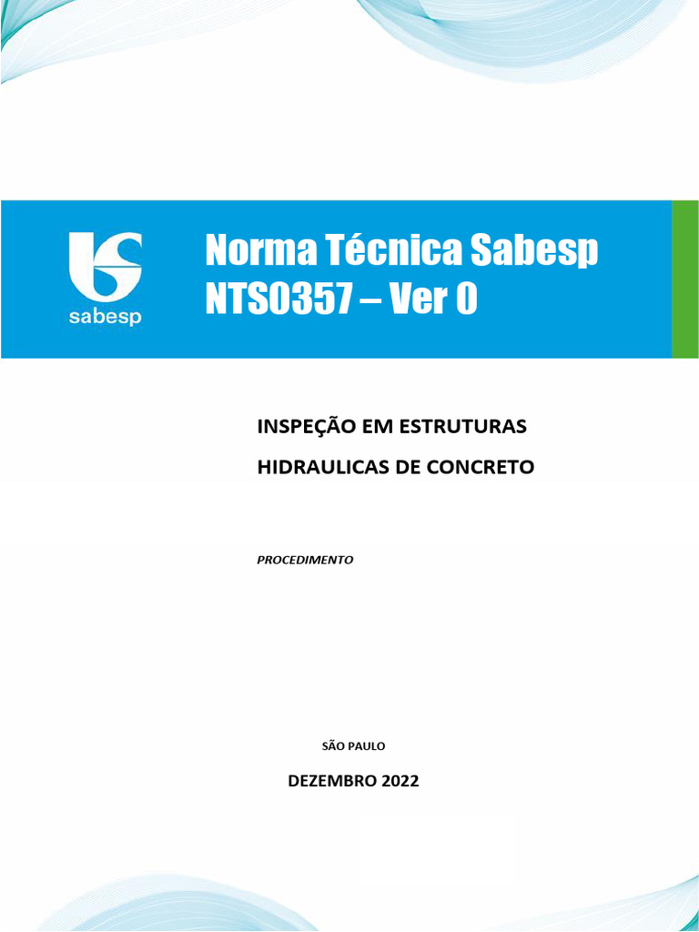 NTS0357 - Inspeção em Estruturas Hidraulicas de Concreto | PDF | Vida