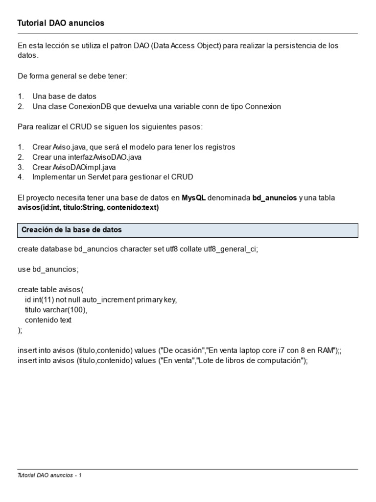 Tutorial 09 - DAO Anuncios | PDF