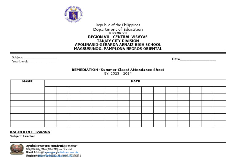 Summer Class Attendance Sheet 2023-2024 | PDF