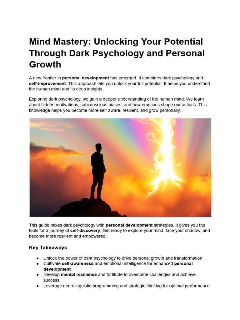 Mind Mastery - Unlocking Your Potential Through Dark Psychology and Personal Growth | PDF