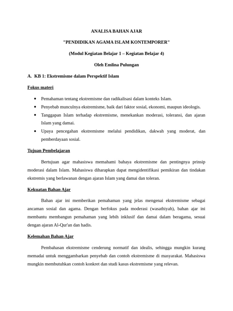 Analisa Bahan Ajar Pai Kontemporer | PDF | Sains & Matematika