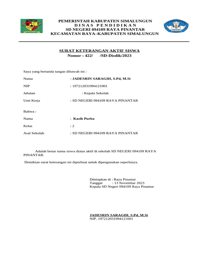 Surat Keterangan Aktif Siswa | PDF | Olahraga & Rekreasi