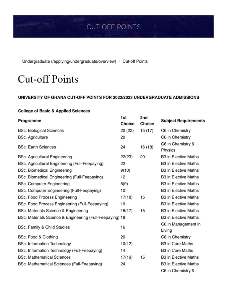 Cut-Off Points UNIVERSITY OF GHANA | PDF | Bachelor's Degree | Bachelor ...