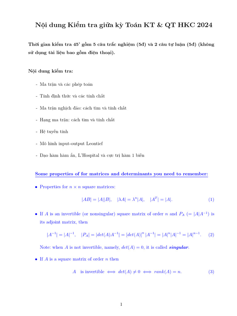 Kiểm Tra Giữa Kỳ Toán KT & QT HKC 2024 | PDF | Input–Output Model ...