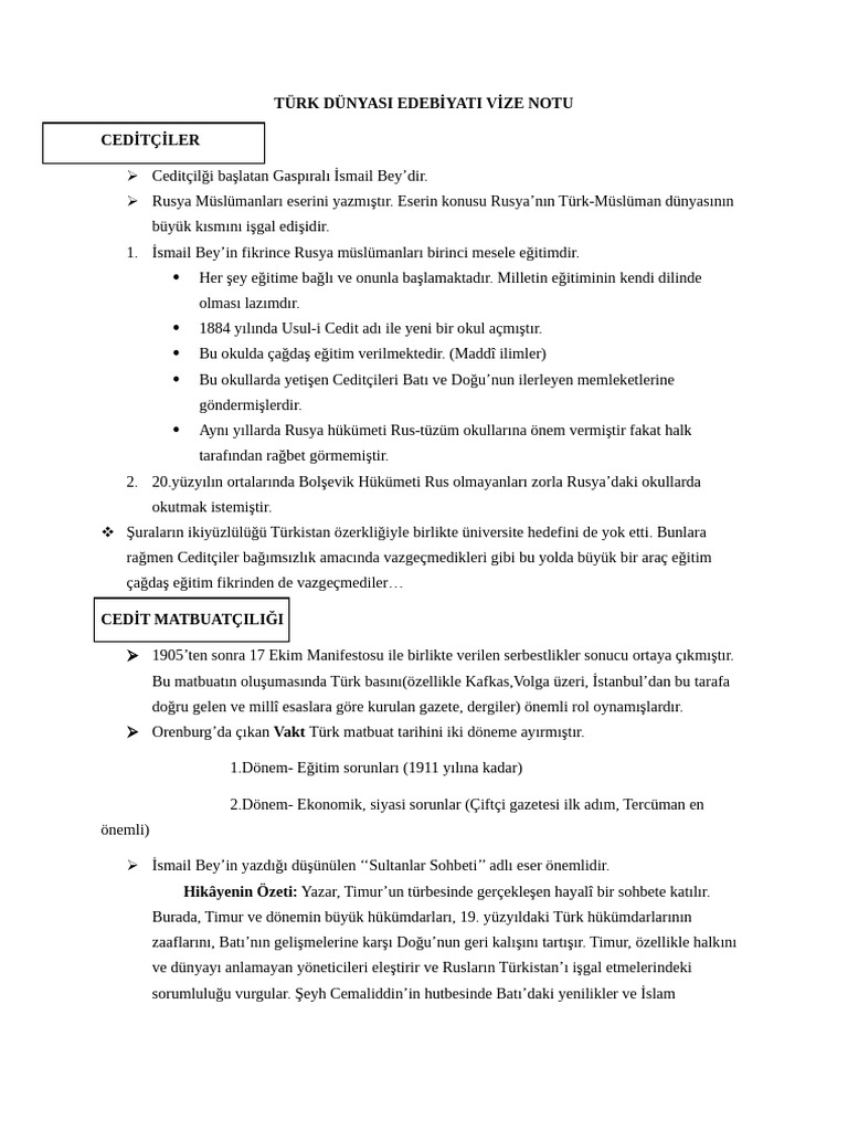 Türk Dünyası Edebiyatı Vize | PDF