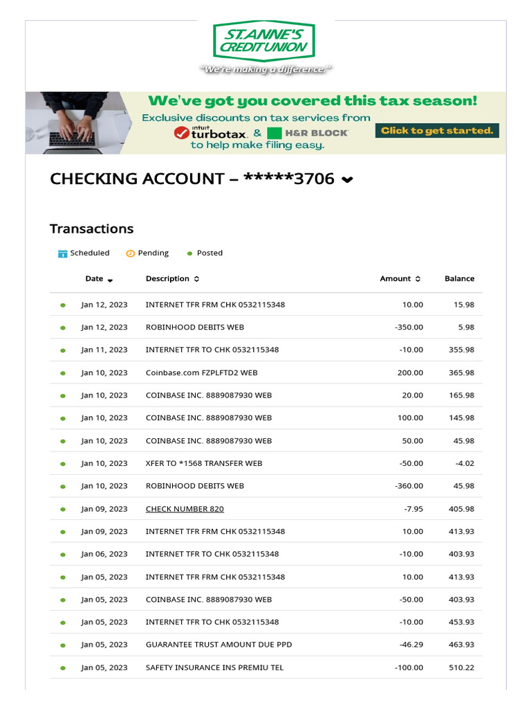 Checking Account Transaction Summary | PDF | Corporations | Financial ...