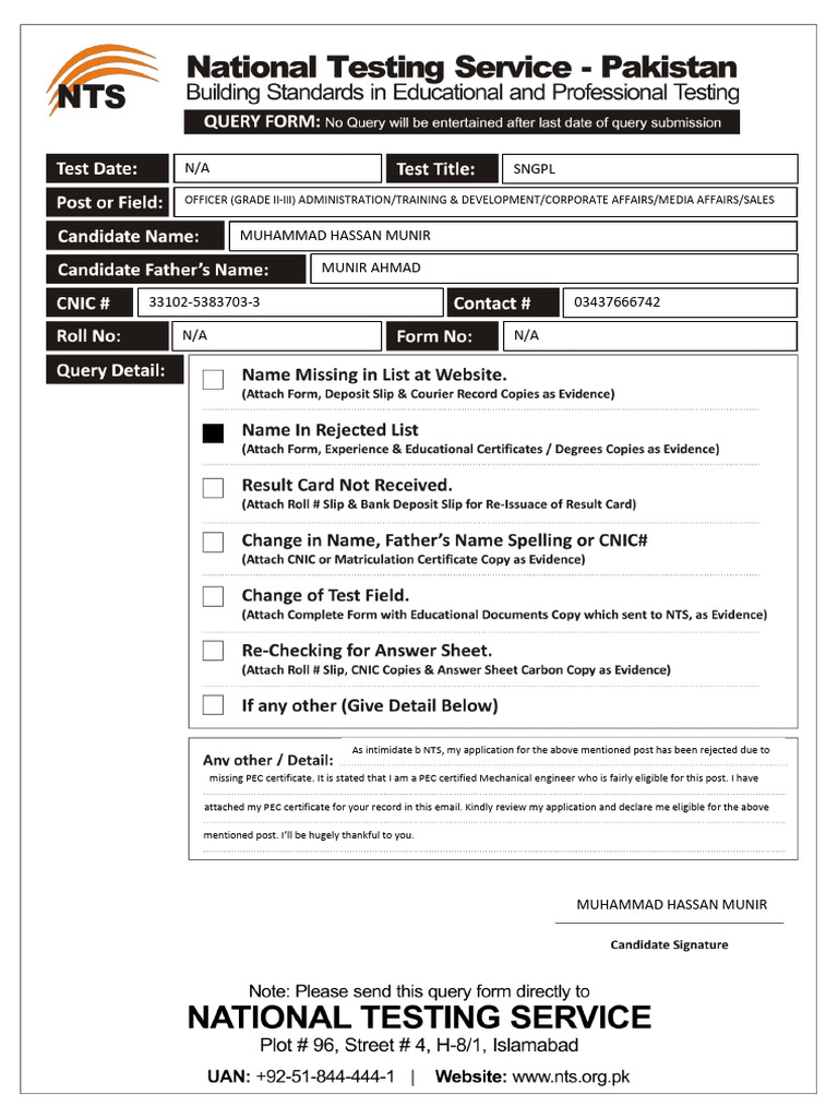 Query Form Muhammad Hassan Munir | PDF