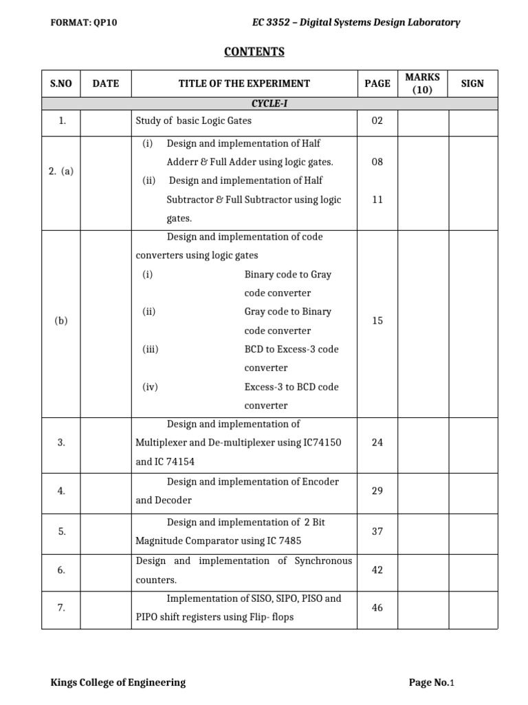 Ec3352 - DSD Lab Manual | PDF | Logic Gate | Arithmetic