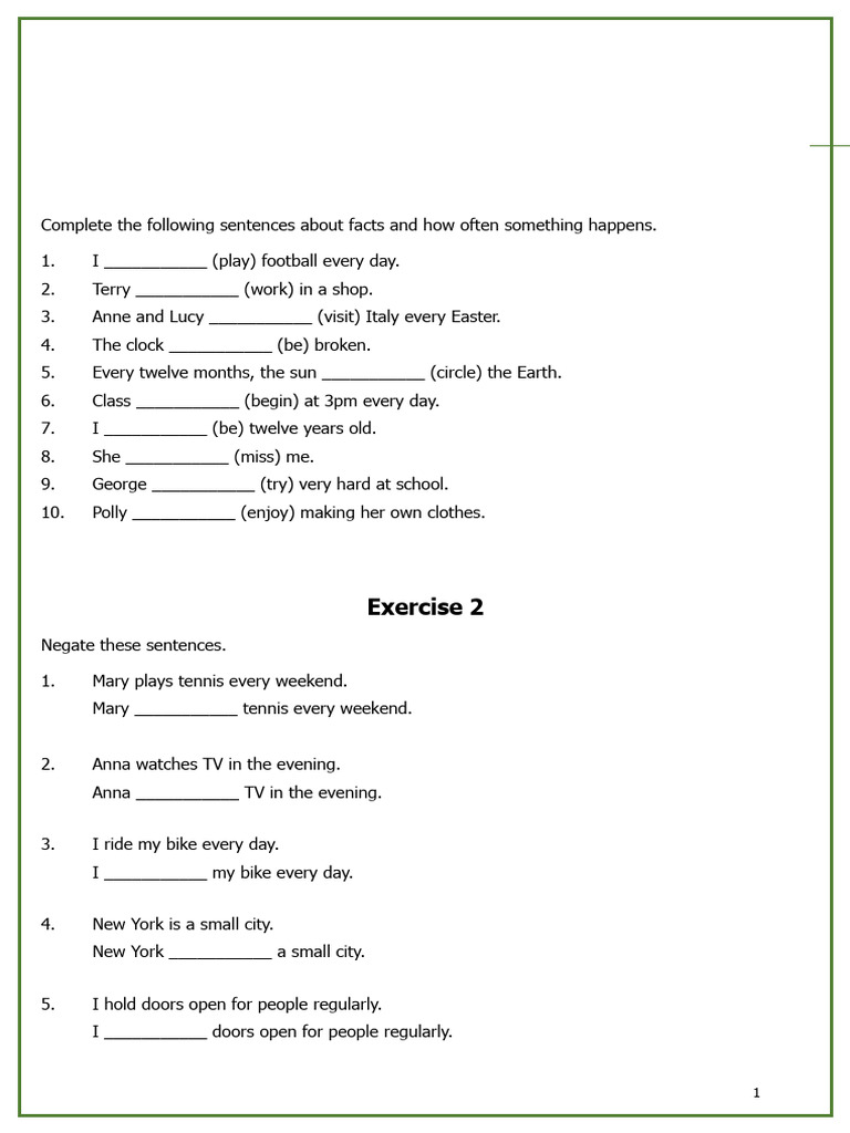 L6 Simple Present Tense Exercise 32490950 | PDF | Language Mechanics ...