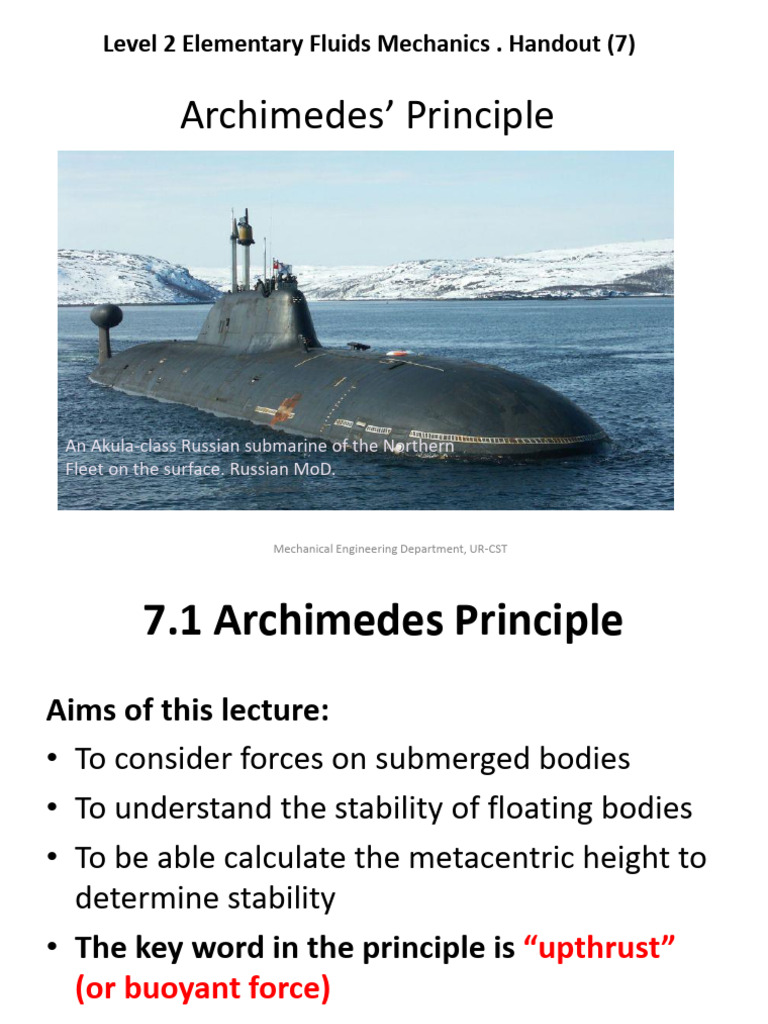 Elementary Fluid Mechanics .Handout 7 | PDF | Buoyancy | Metrology