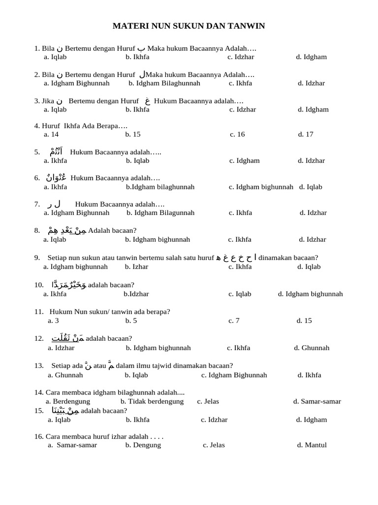 Soal dan Hukum Tajwid Nun Sukun | PDF