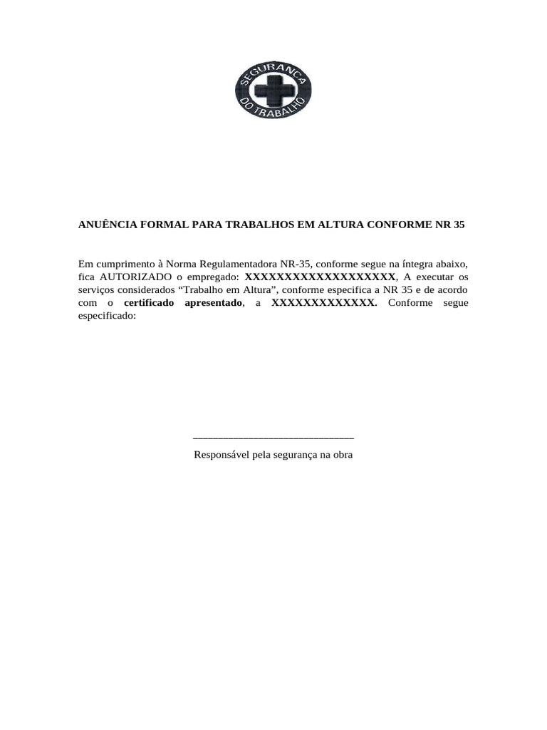 Carta de Anuencia NR 35 | PDF