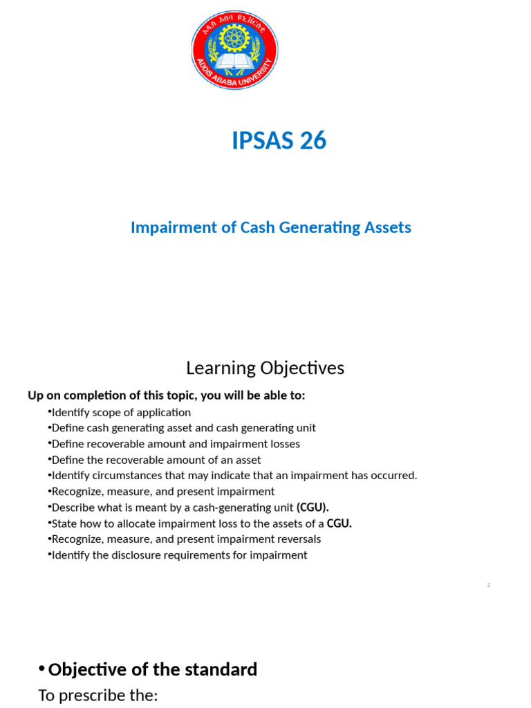 IPSAS 26 Impairment CGU | PDF | Goodwill (Accounting) | Depreciation