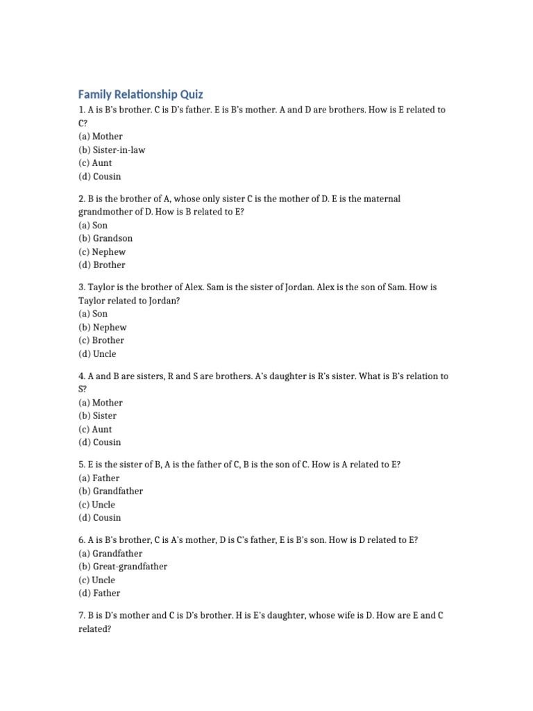 Family Relationship Quiz | PDF