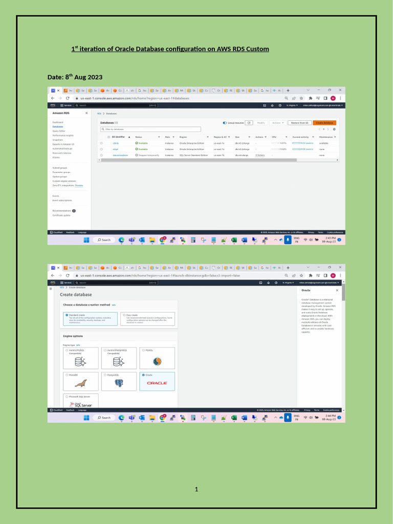1st Iteration of Oracle Database Configuration On AWS RDS Custom | PDF | Computer Architecture ...