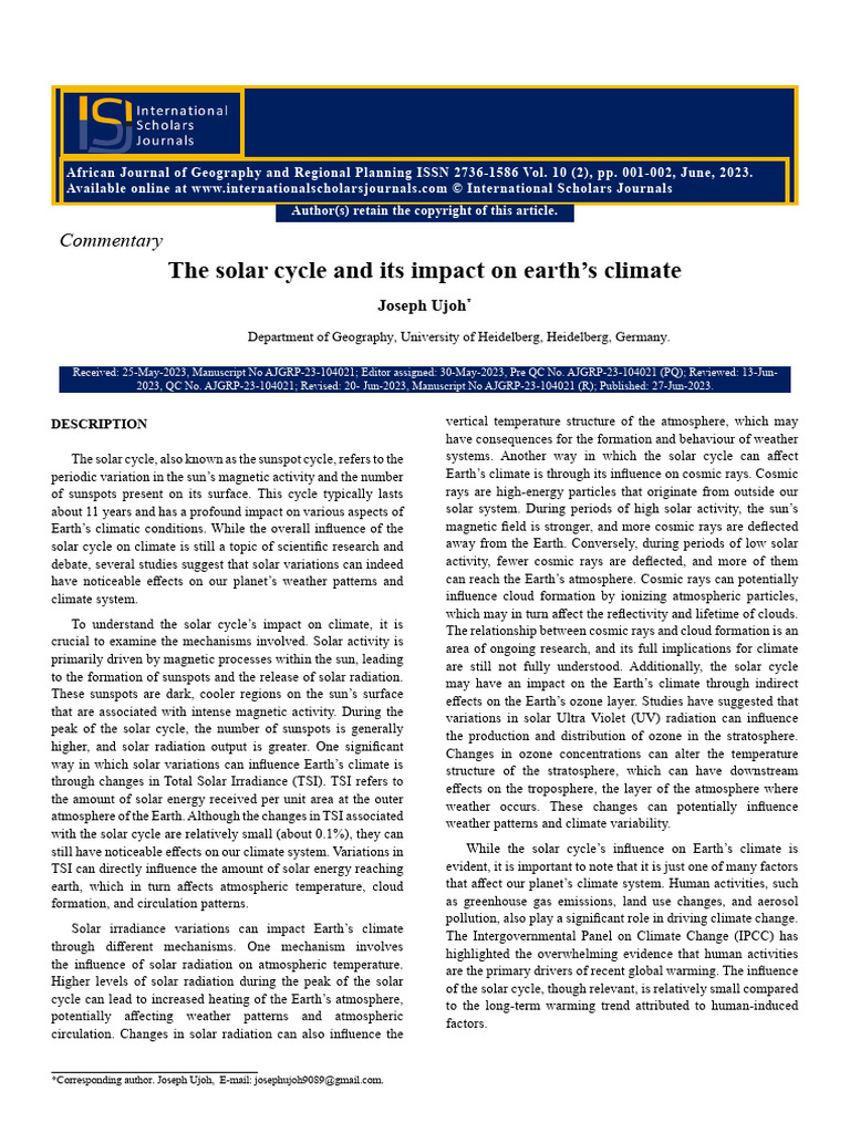 Solar Cycle and Impact On Earth Climate | PDF | Climate Change | Climate