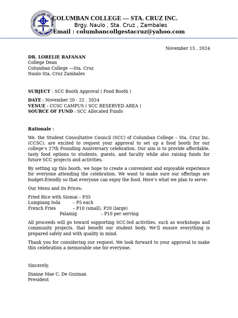 Proposal Letter For Food and Marriage Booth | PDF