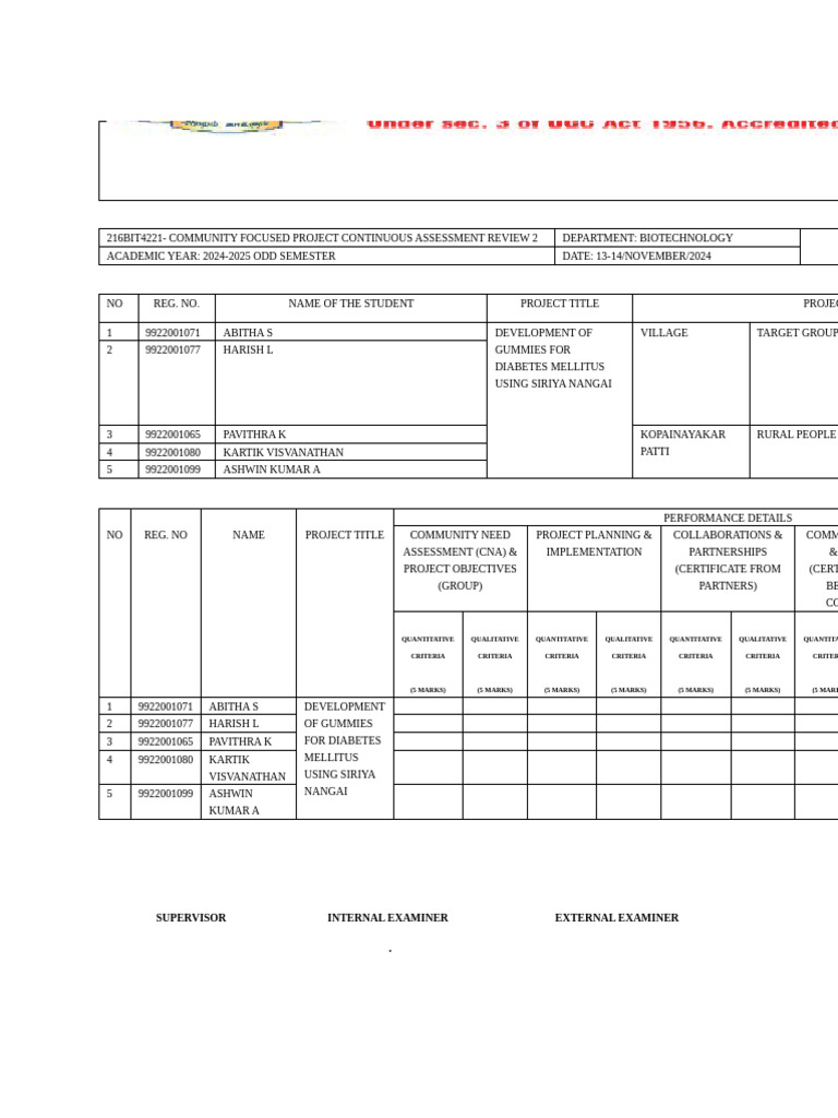 Continous Assessment Review - Community Focused Project - Edited | PDF