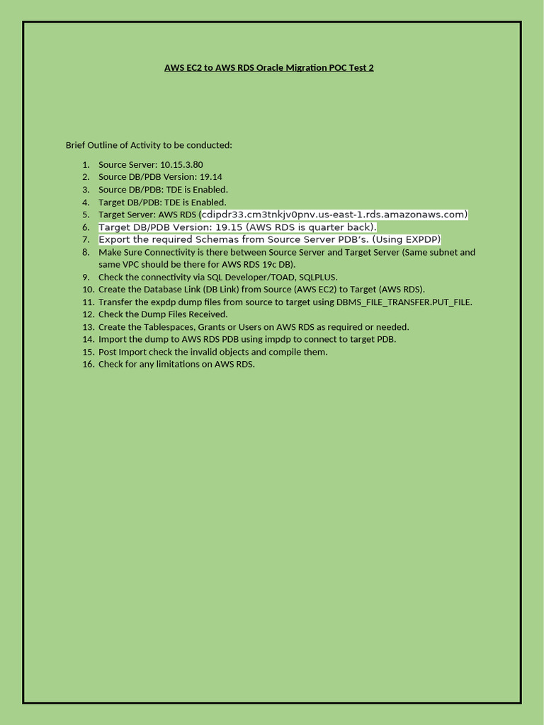 AWS EC2 To AWS RDS Oracle Migration POC Test 2 | PDF | Data | Software