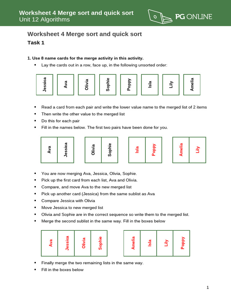Algorithms Worksheet 4 Merge Sort and Quickso | PDF | Applied Mathematics | Computer Programming